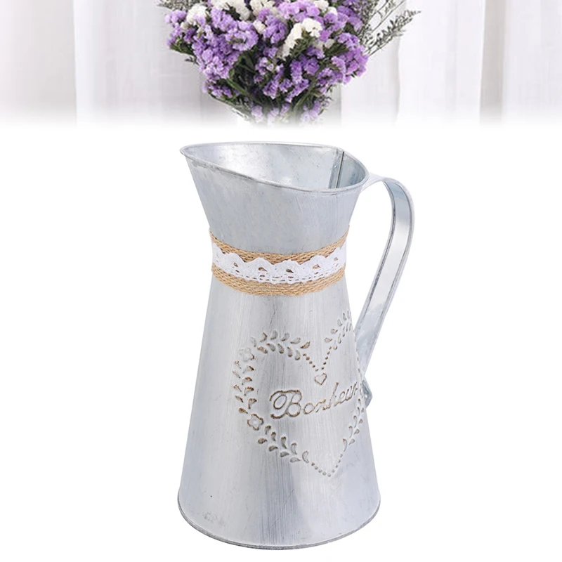 Retro-Rustic-Zinc-Iron-Flower-Jug-Vase-Crafts-Country-Style-Metal-Grey ...