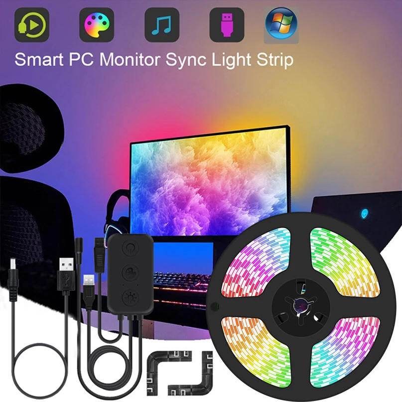 Smart Ambient Led Pc Backlight Gaming Computer Monitor 5v Ws2812b Rgbic Sync Screen Color Usb ...
