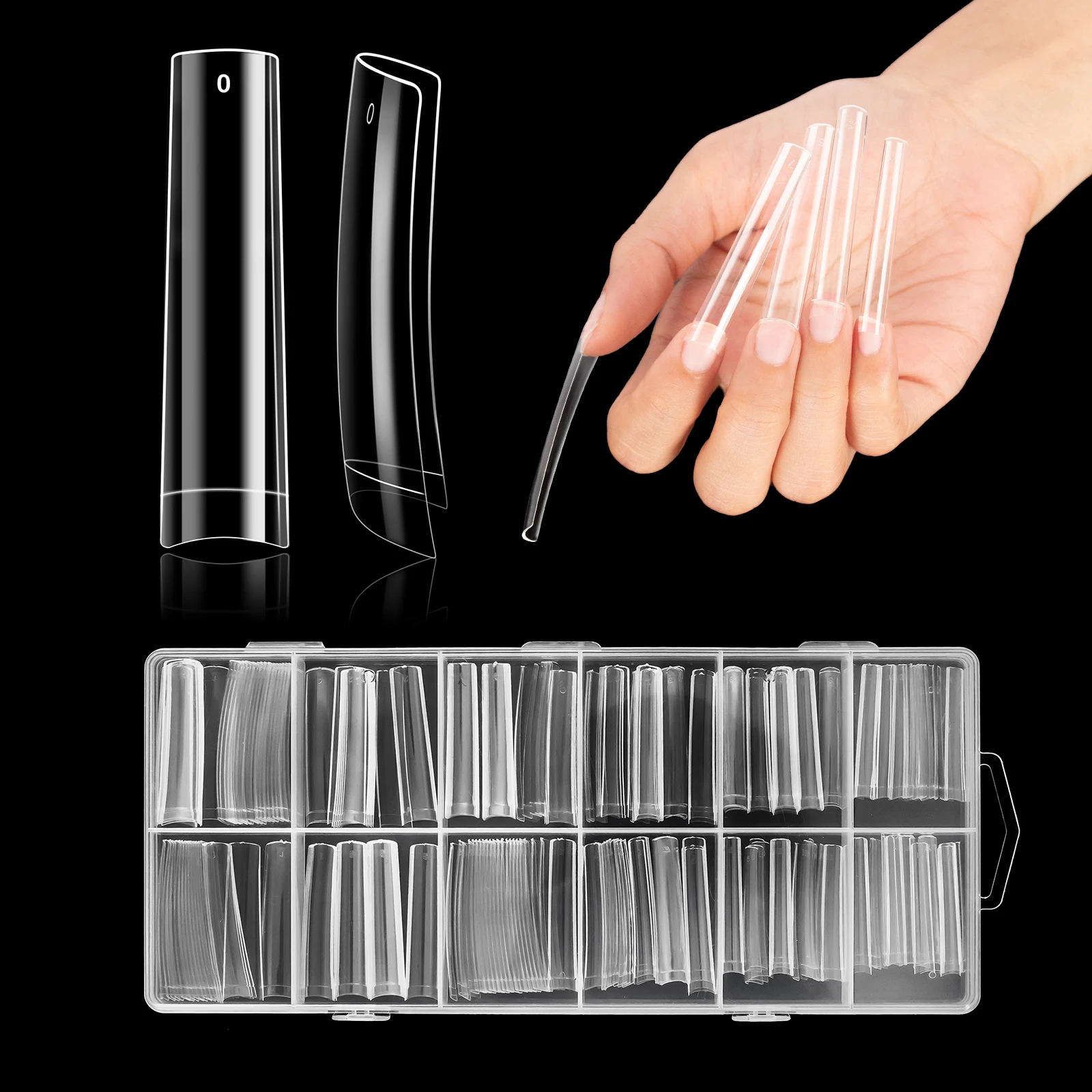 240Pcs-Extra-Long-French-Acrylic-Nail-Tips-Clear-Half-Cover-Square ...