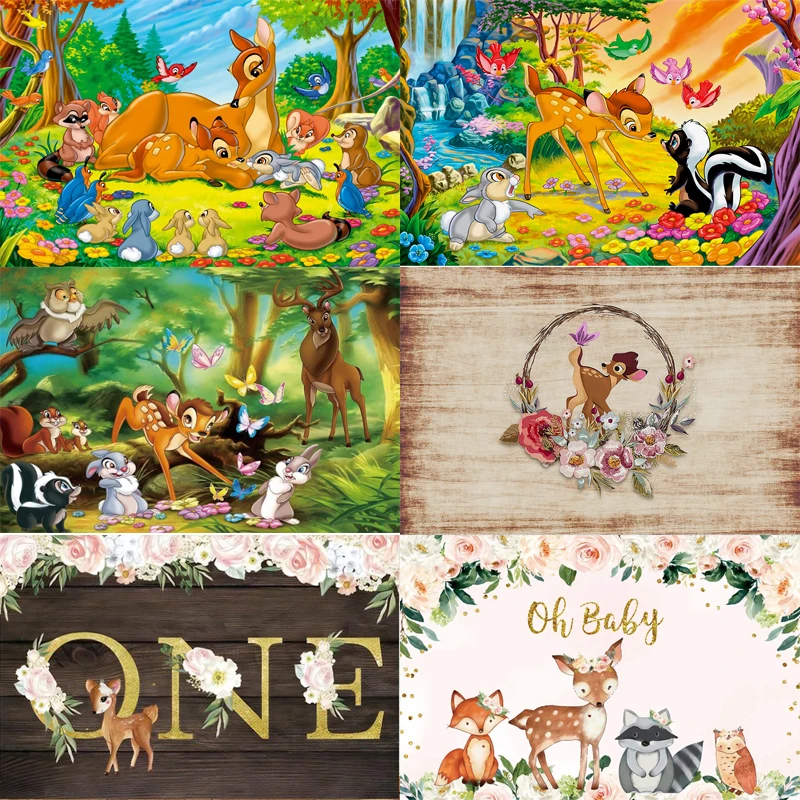Forest Animals Bambi Backdrop Deer Girls Happy Birthday Party Baby ...