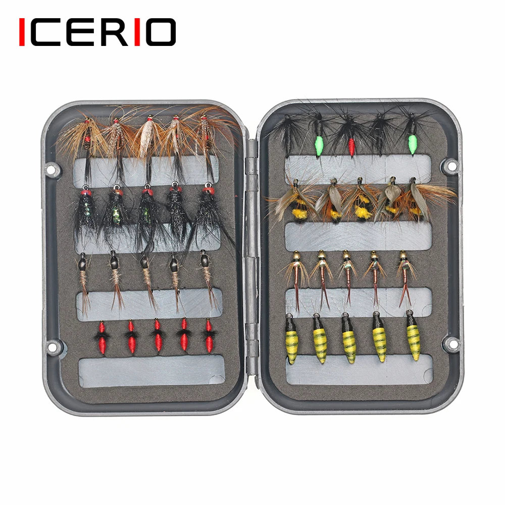 ICERIO-40pcs-Box-Trout-Nymph-Fly-Fishing-Lure-Dry-Wet-Flies-Nymphs-Ice ...