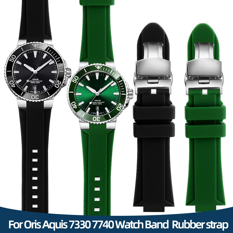 Oris Aquis 7330 7740 시리즈 22x12mm 24x11mm 24x12mm 볼록 스트랩 손목 밴드 블랙 블루 용 ...