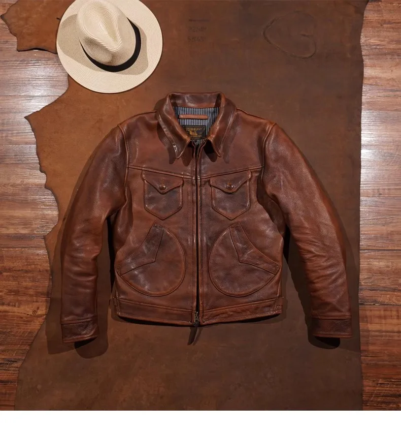 YR-Wholesales-Luxury-Heavy-Vintage-Brown-leather-jacket-2-0mm-thick ...