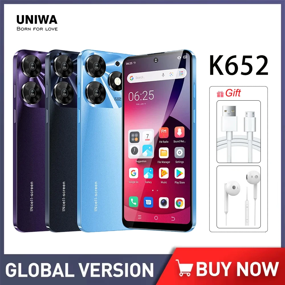UNIWA-tel-fono-inteligente-K652-Original-Smartphone-ultrafino-de-6-53-pulgadas-HD-3GB-64GB ...