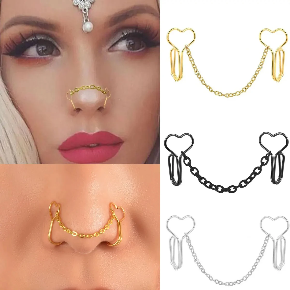 Nose-Chain-Piercing-Stainless-Steel-Gold-Color-Nose-Stud-Nariz-Piercing-Septum-Double-Nose ...