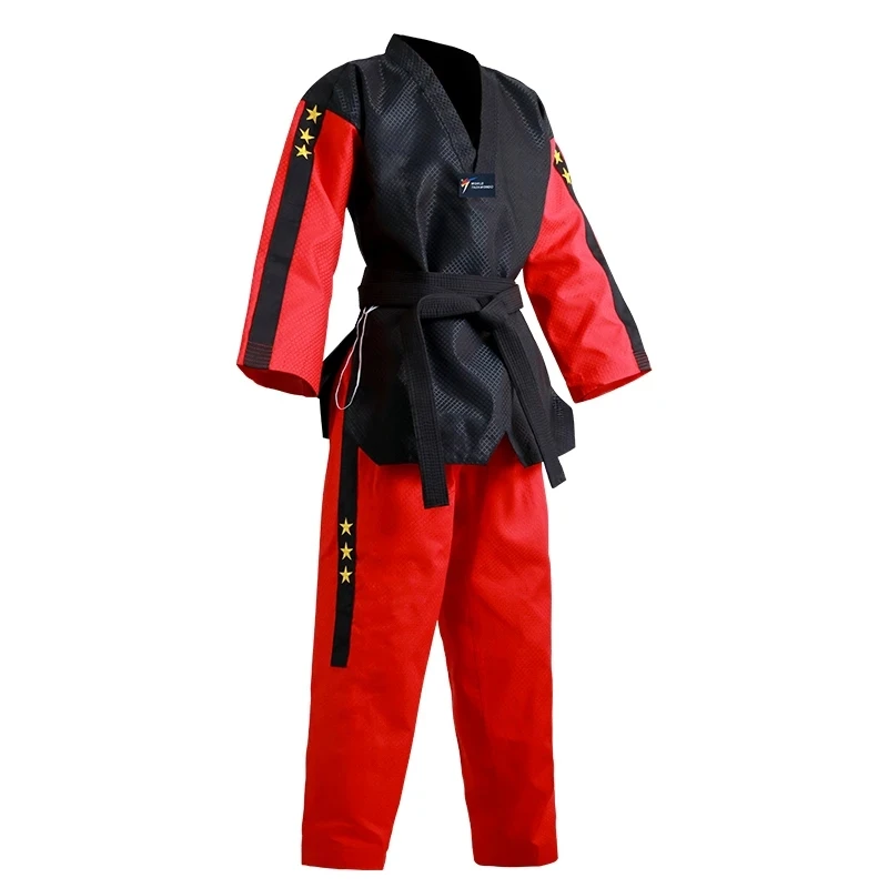 Uniforme de Taekwondo rojo y negro para niños, ropa de manga larga TKD ...