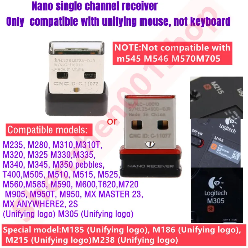 Wireless Dongle Receiver USB Adapter for Logitech Unifying Mouse ...