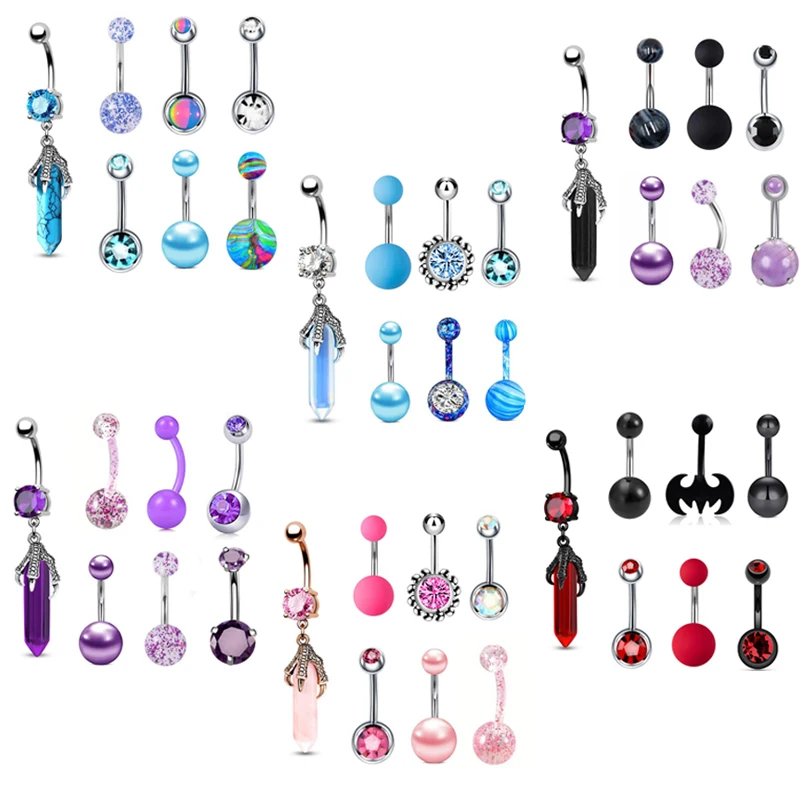 7-pieces-Perforated-navel-ring-14G-stainless-steel-navel-button-for ...