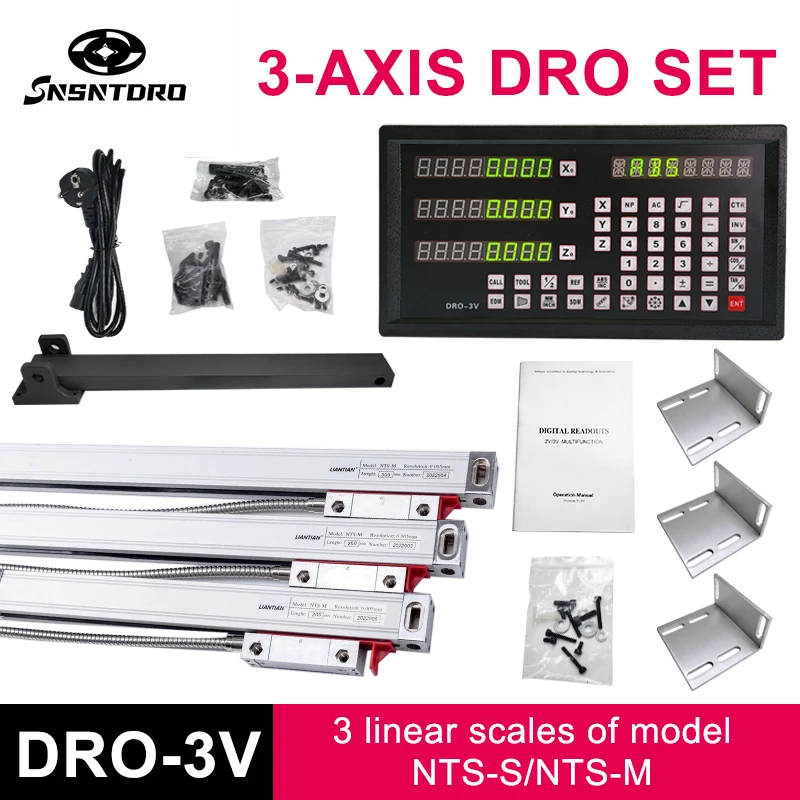 DRO-3V Digital readout Display and 3 Pieces 0-1000mm Linear scales ...