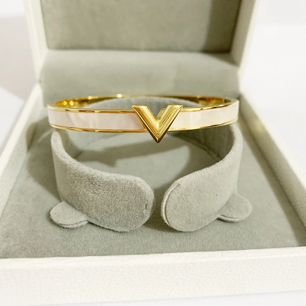 Luxury-Brand-Natural-Shell-V-Shape-Bracelet-Bangle-For-Women-Men-Charm ...