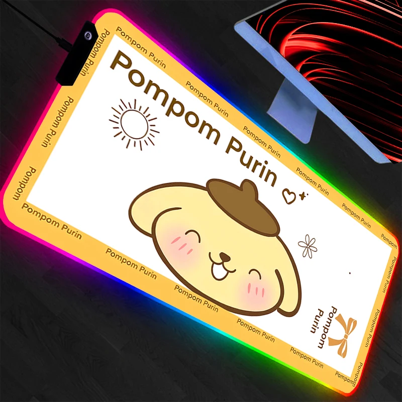 LED Mouse Pad Pompompurin Anime Gaming Accessories RGB Mousepad Gamer ...