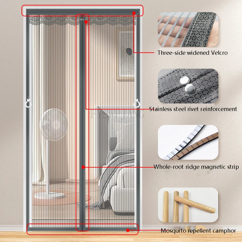 Upgraded Velcro Screen Door Full Magnetic Strip Anti-mosquito Door ...