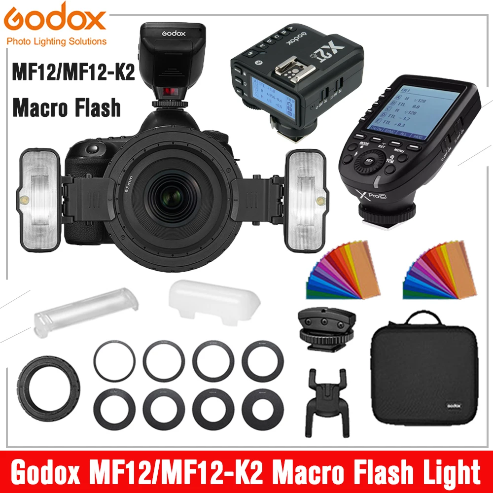 Godox mf12 k2 flash macro ttl speedlite 2 kit de luz 2.4 ghz sem fio x ...