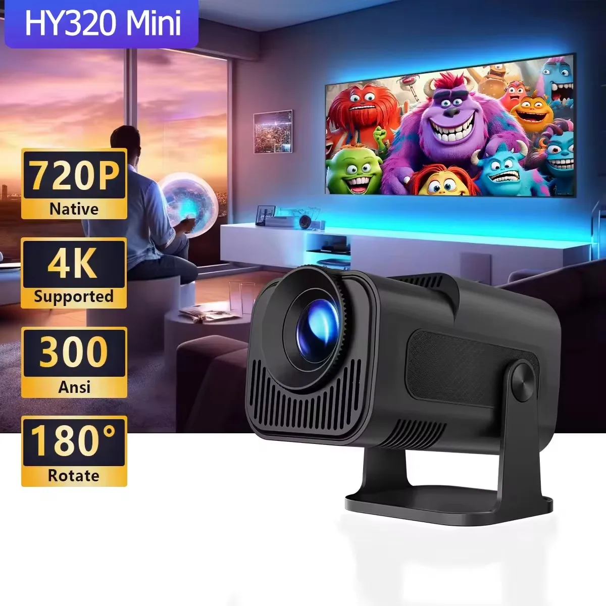 Projector-HY320-Mini-4K-Android-11-Dual-Wifi6-300ANSI-Allwinner-H713 ...