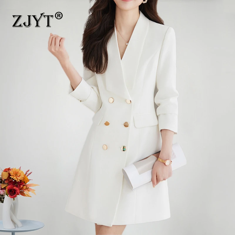 ZJYT-Robe-blazer-blanche-manches-longues-pour-femmes-l-gante-robe-de ...