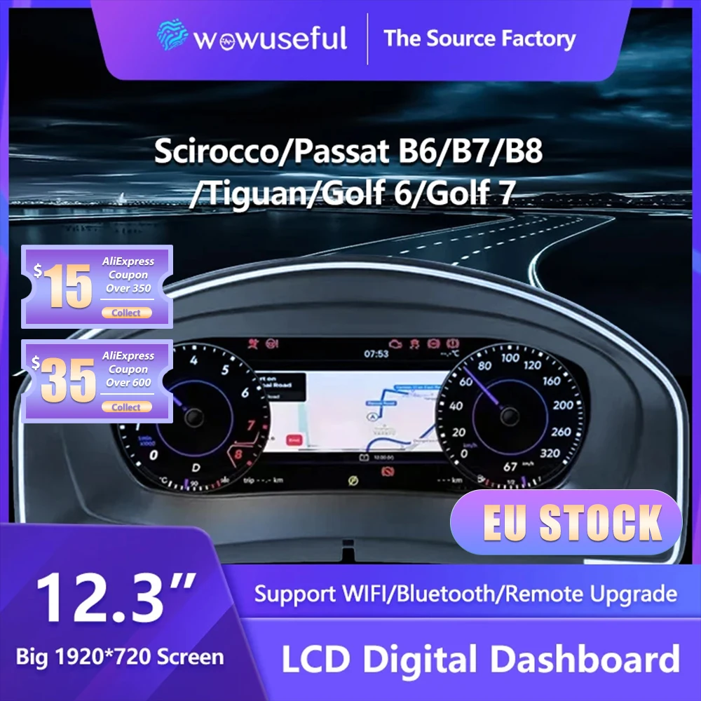 12-3-Digital-Dashboard-Cluster-For-VW-CC-Scirocco-Jetta4-Golf-6-7-MK7 ...