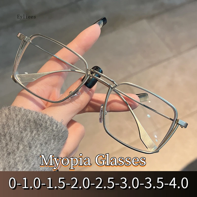 Fashion-Men-Myopia-Glasses-Anti-Blue-Light-Metal-Double-Beam ...