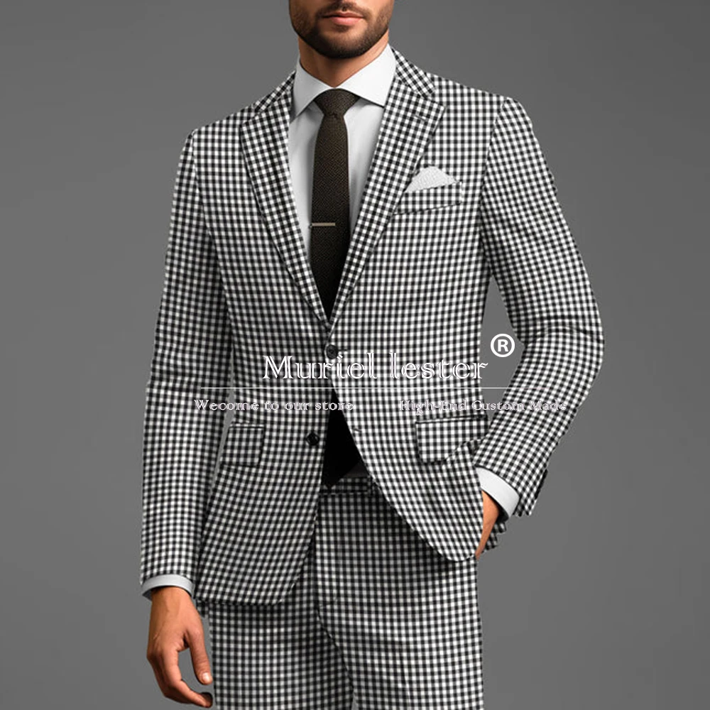 Elegant-Business-Suits-Men-Formal-Party-Plaid-Check-Jacket-Pants-2 ...