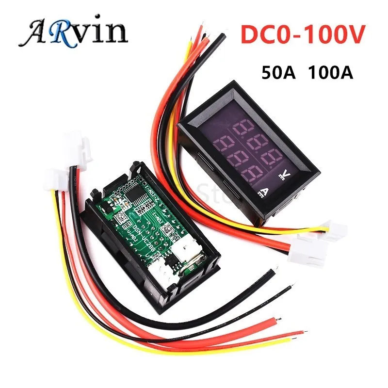 DC0-100V 50A 100A Voltmeter Ammeter Red Blue LED Amp Dual Digital Volt ...