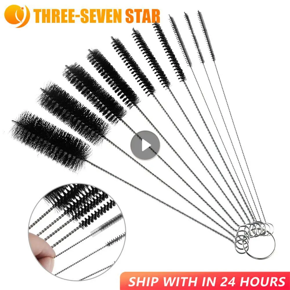 10Pcs/Set Nylon Straw Glass Tube Cleaner Brushes Stainless Steel ...