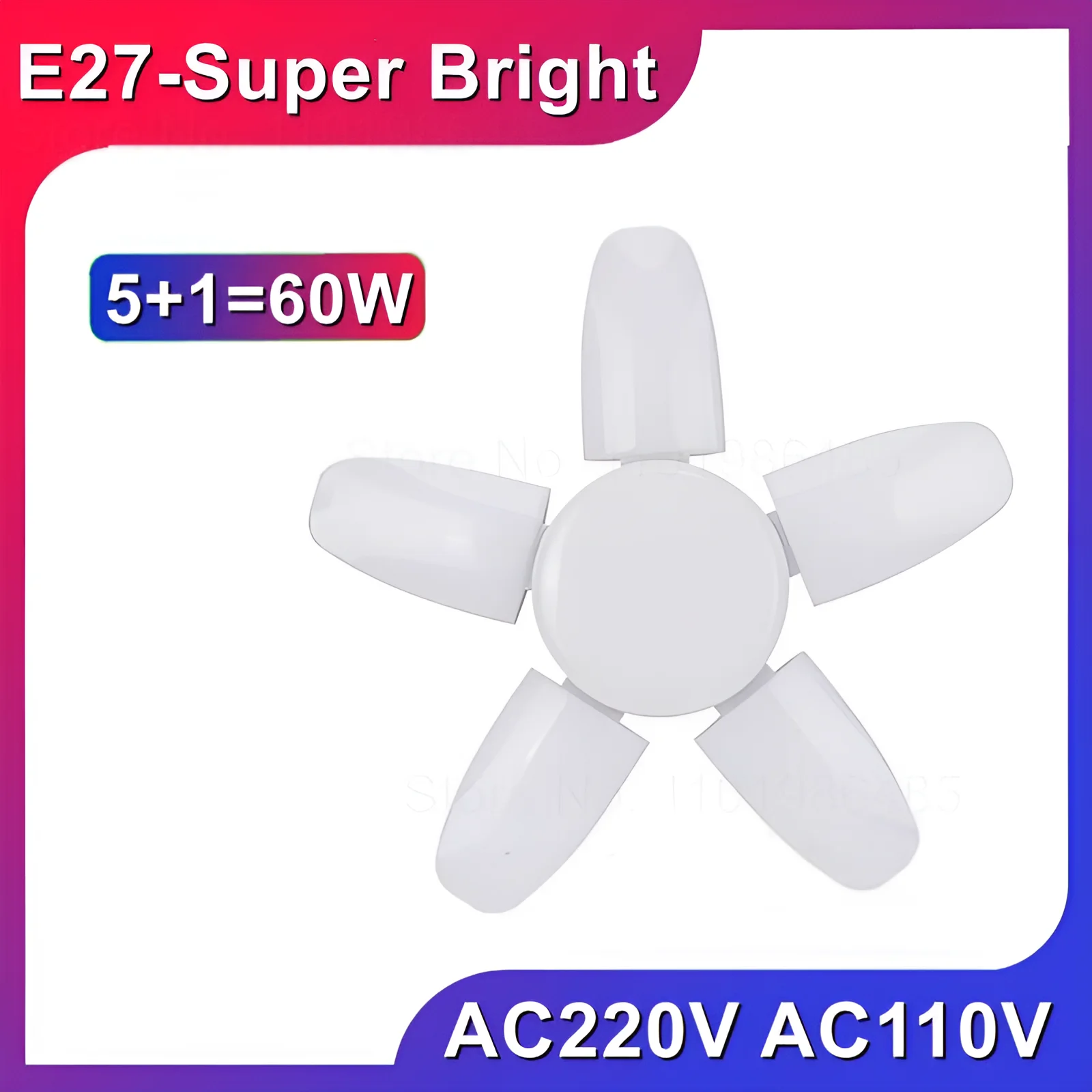 5+1 60W Blades Deformable LED Garage Light E27 Adjustable Shop Top Ceiling Lamp Professional ...