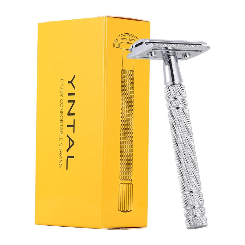 YINTAL-Bright-Silver-Men-s-Classic-Double-sided-Manual-Razor-Long ...