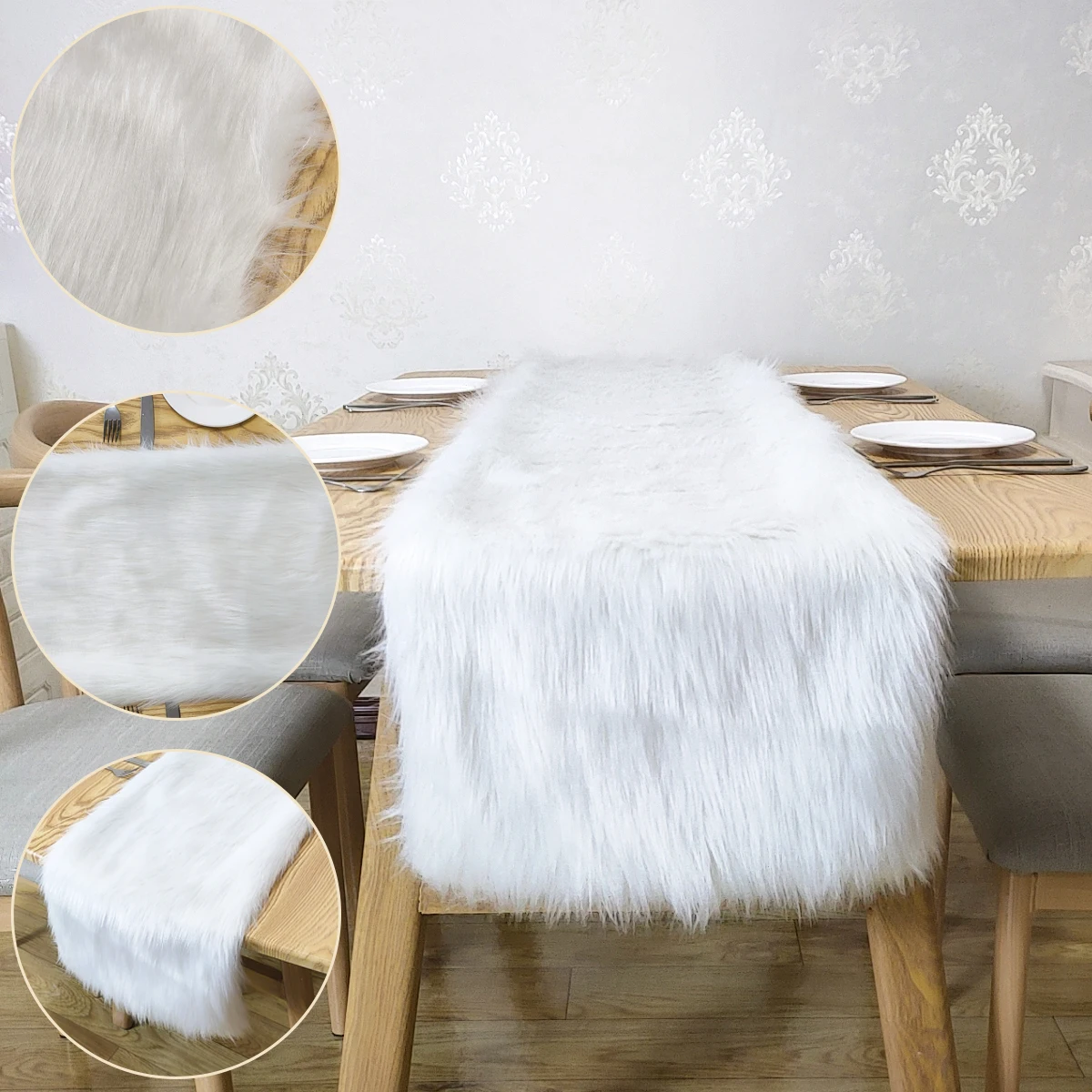 White-Table-Runner-Plush-Table-Cover-Fluffy-Fur-Soft-Dinner-Decorations ...