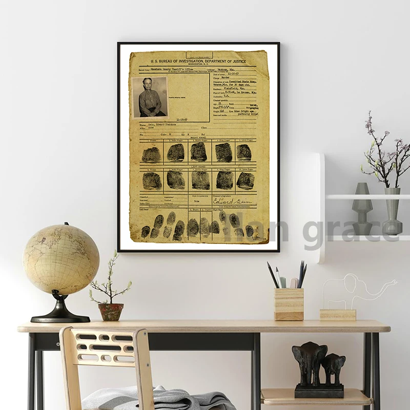 Antique Ed Gein’s Police Record Card With Fingerprints Signature ...