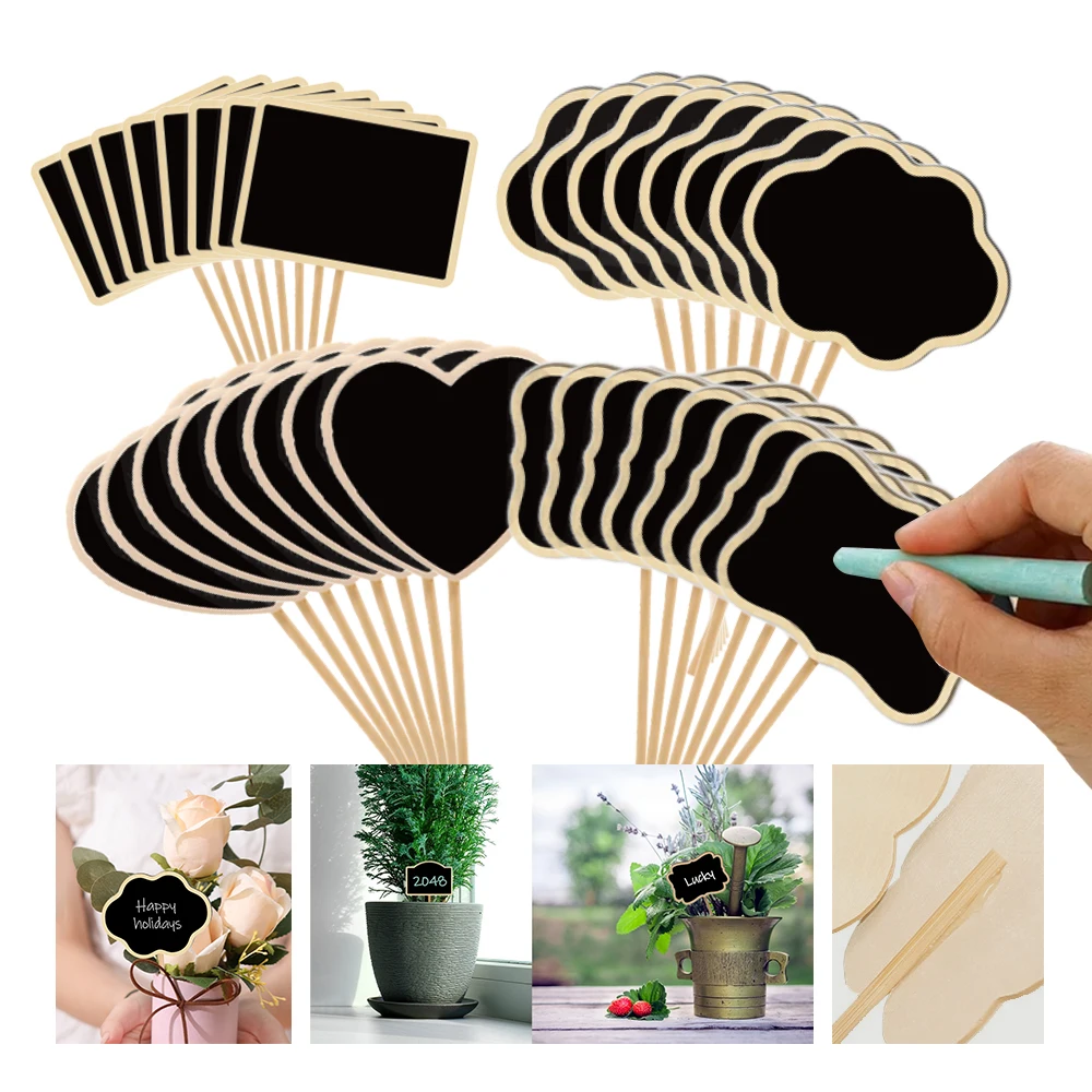 10PCS Wood Mini Chalkboard Sign with Stake Garden Plant Label Black ...