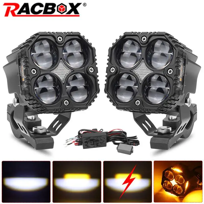 120W-12000LM-Motorcycle-LED-Spotlight-With-Amber-Turn-Signals-Lamp-High ...