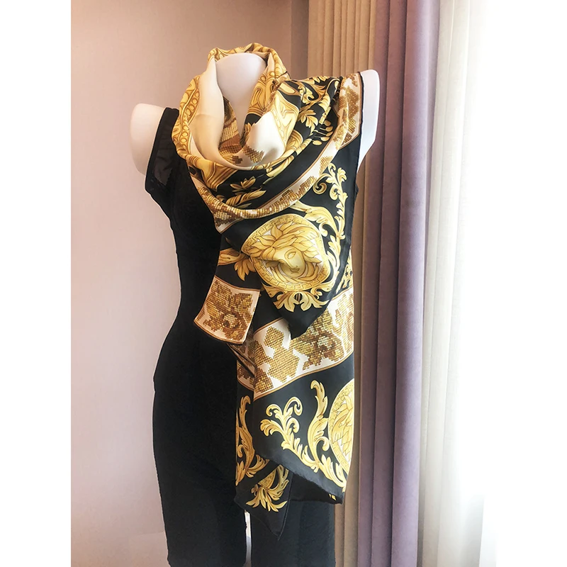 Black-Gold-Sand-Washed-Soft-Twill-Silk-140-Large-Square-Scarf-Mulberry ...