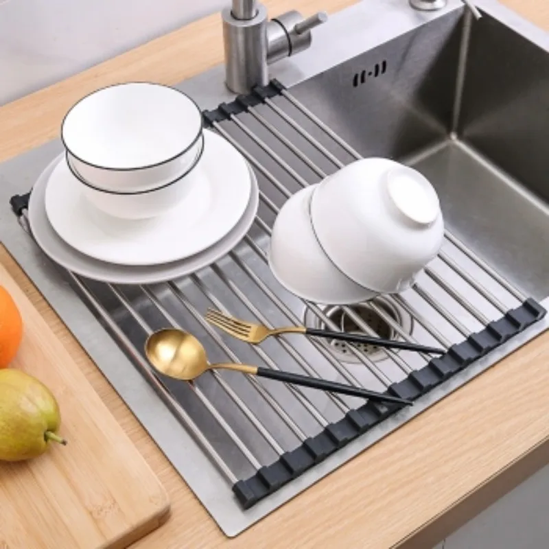 Escurridor de platos plegable de acero inoxidable, estante de secado de ...