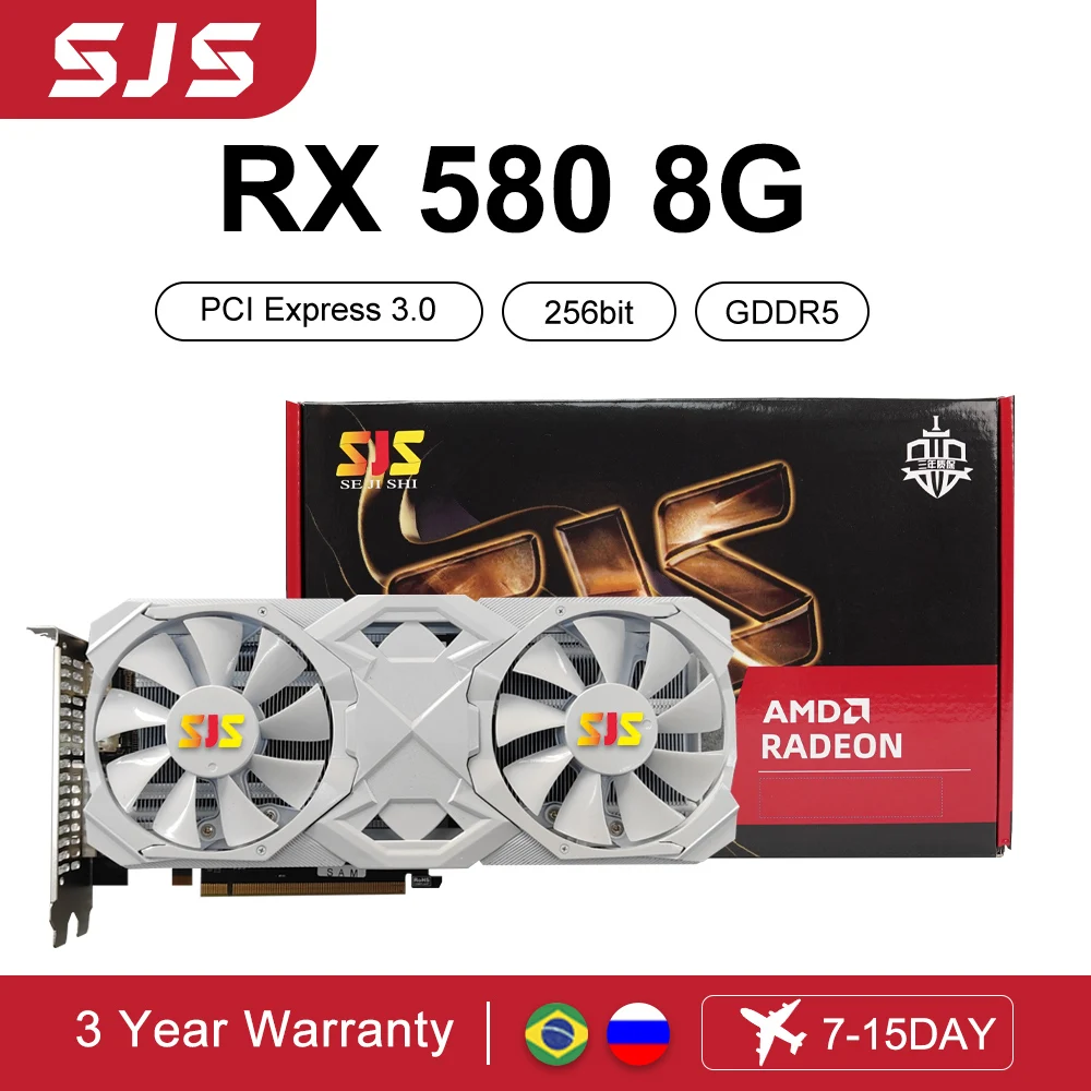 SJS RX 580 8G 2048SP GDDR5 AMD GPU กราฟิกการ์ด RX580สีขาวการ์ด Radeon ...