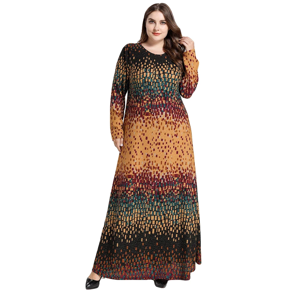 Plus Size Muslim Women Dress Printed Abaya Long Maxi Robe Islamic ...