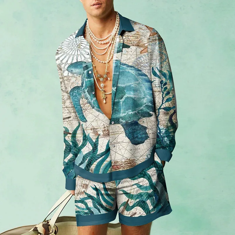 Conjunto-de-dos-piezas-con-estampado-de-tortuga-para-hombre-camisas ...