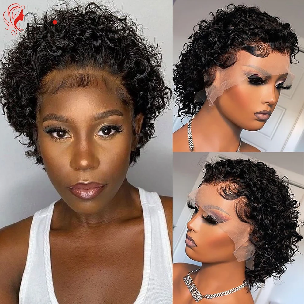 Pixie Cut Wig Lace Wig Spring curl Short Bob Human Hair Wig For Women ...