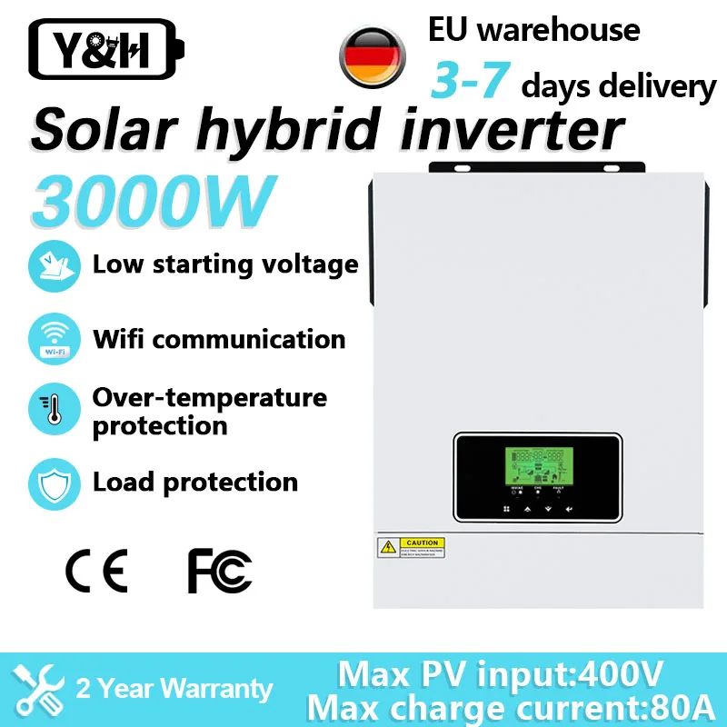 Y-H-3000W-Solar-Hybrid-Inverter-24V-230VAC-Solar-Inverter-Max-80A-Mppt ...