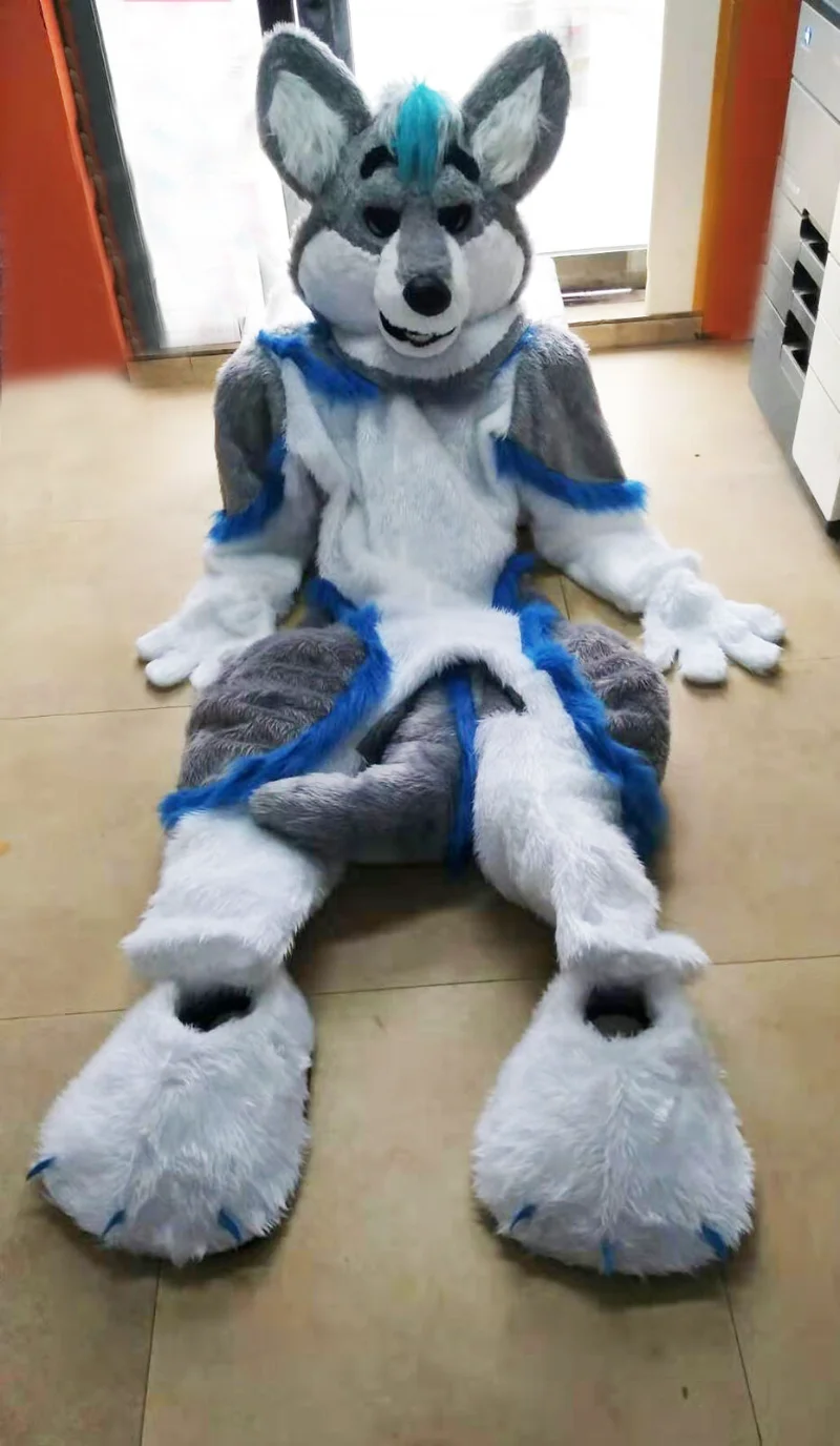 Long-Fur-Husky-Dog-Fox-Mascot-Costume-Fursuit-Halloween-Furry-Suit ...