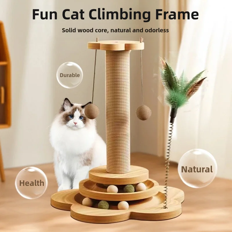 Funny-Cat-Climbing-Frame-Solid-Wood-Cat-Turntable-Cat-Toys-Climbing ...