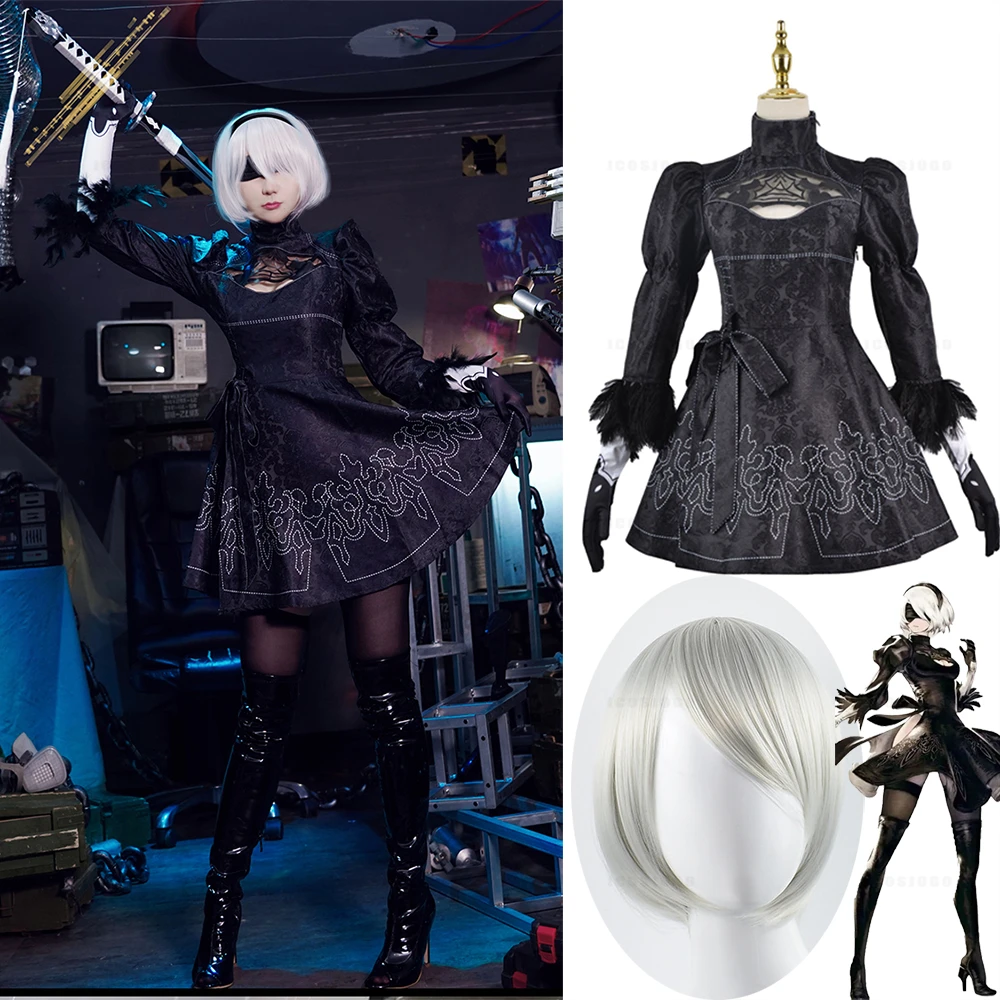 NieR-Automata-Cosplay-Costume-Wigs-YoRHa-2B-Cosplay-Dress-No-2-Type ...