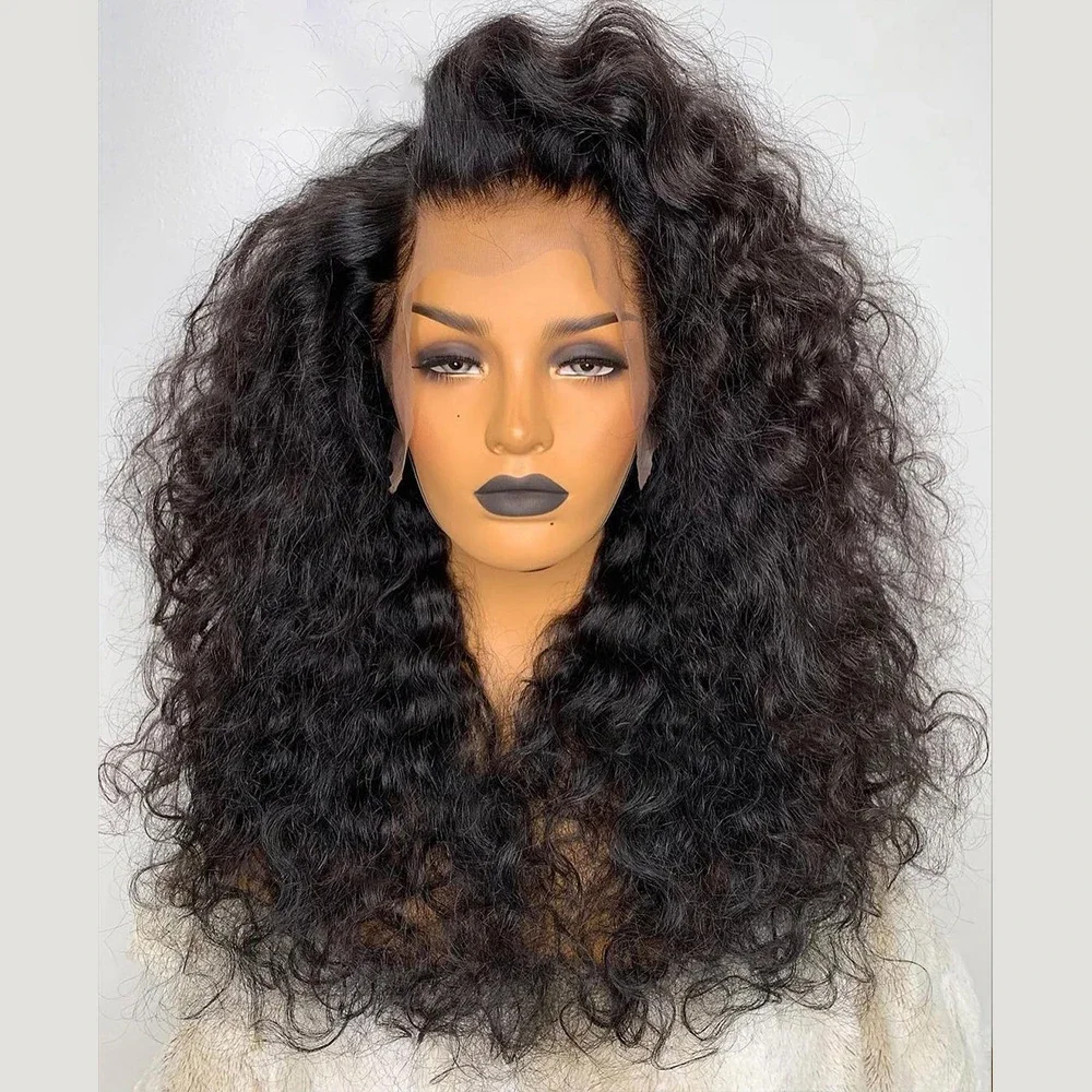 Side-part-Soft-Glueless-Natural-Black-180-26-Kinky-Curly-Lace-Front-Wig ...