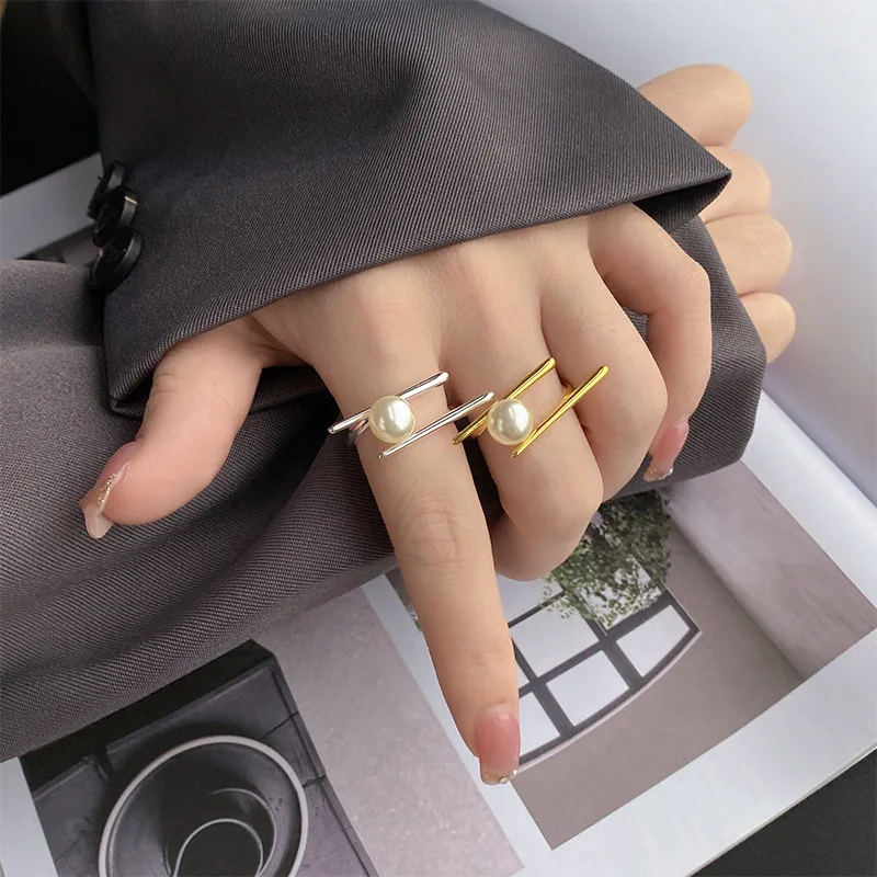 YIZIZAI-Minimalism-Geometric-Lines-Ring-for-Women-Creative-Chopsticks-Pearl-Finger-Rings ...