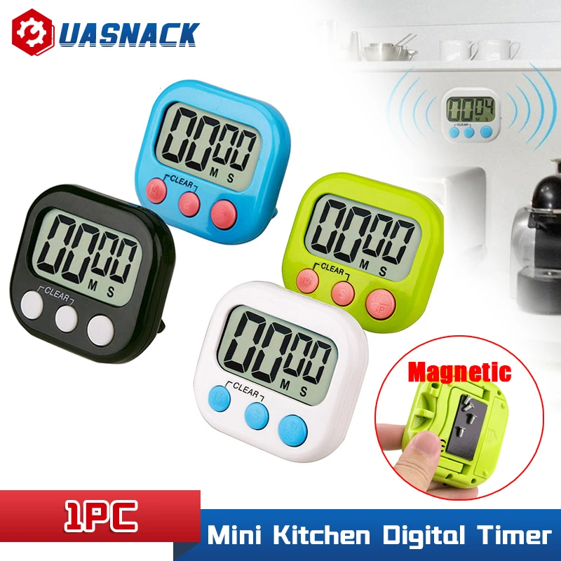 Mini Digital Kitchen Timer Big Digits Loud Alarm Magnetic Backing Stand ...
