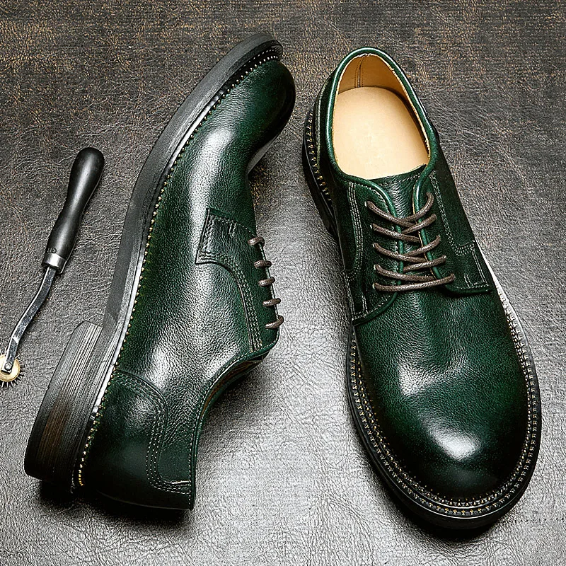 Noble Male Retro Elegant Leather Shoes Handmade Soft High-end Round Toe ...