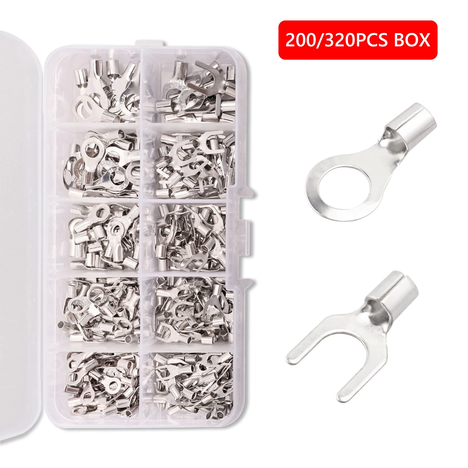 200/320pcs Ring Terminals Non-Insulated Ring Fork U-type Brass ...