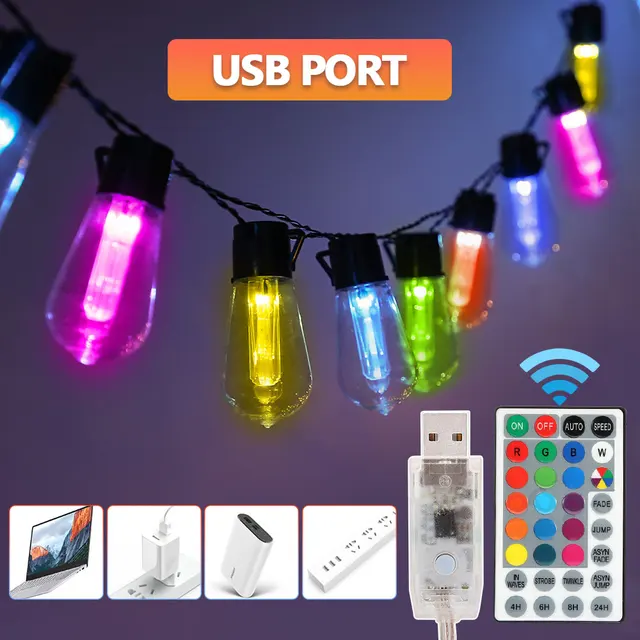 S14 Outdoor Light String, Solar/USB Upgrade RGB Colorful Synchronous ...