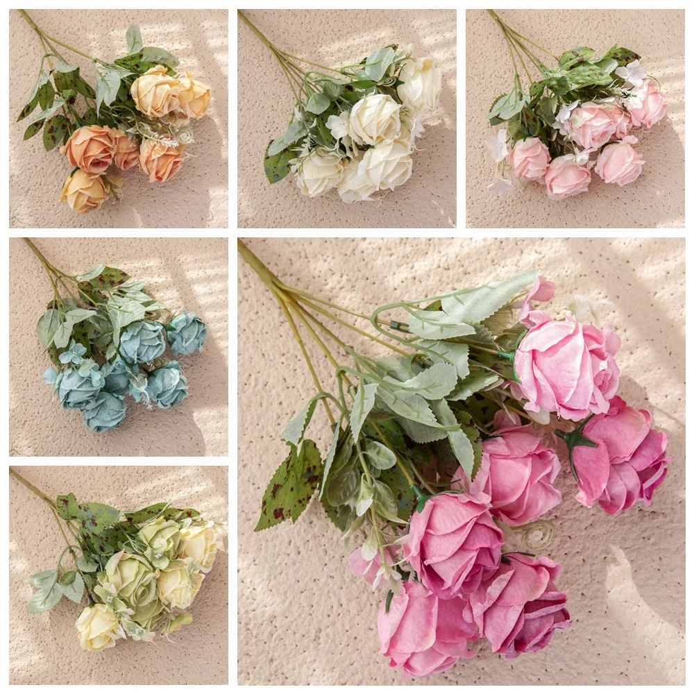 Rosa-de-diamante-Artificial-para-mesa-de-boda-1-ramo-de-6-cabezas-Rosa ...