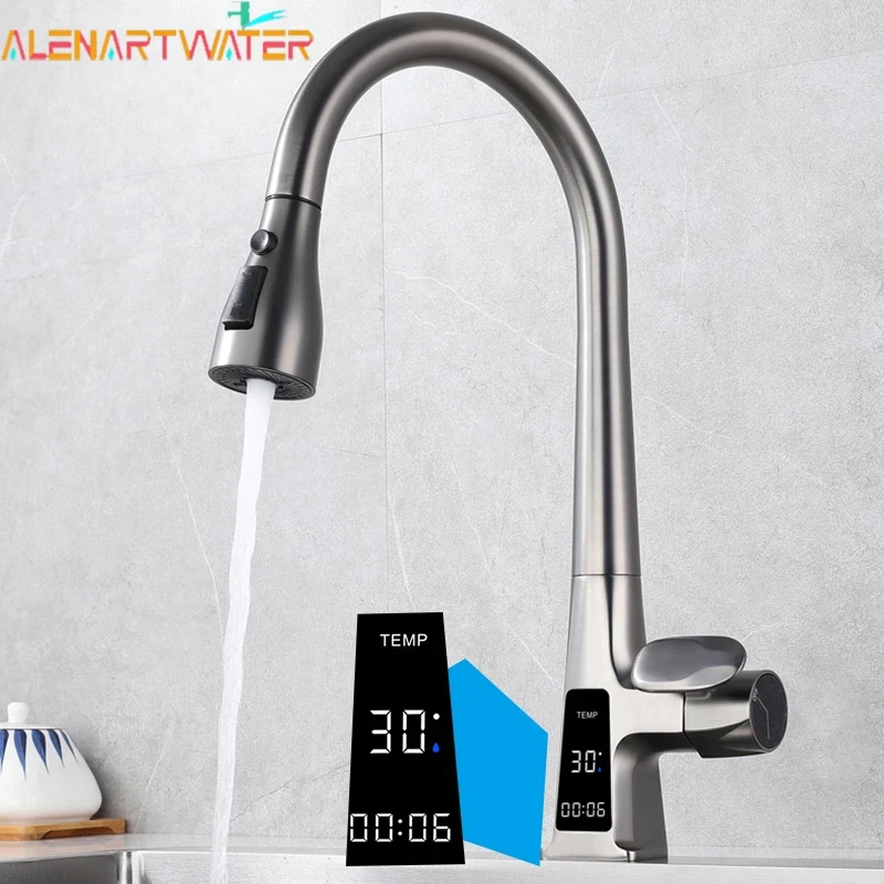 Luxury-Matte-Black-Kitchen-Faucet-Intelligent-Induction-Digital-Display ...