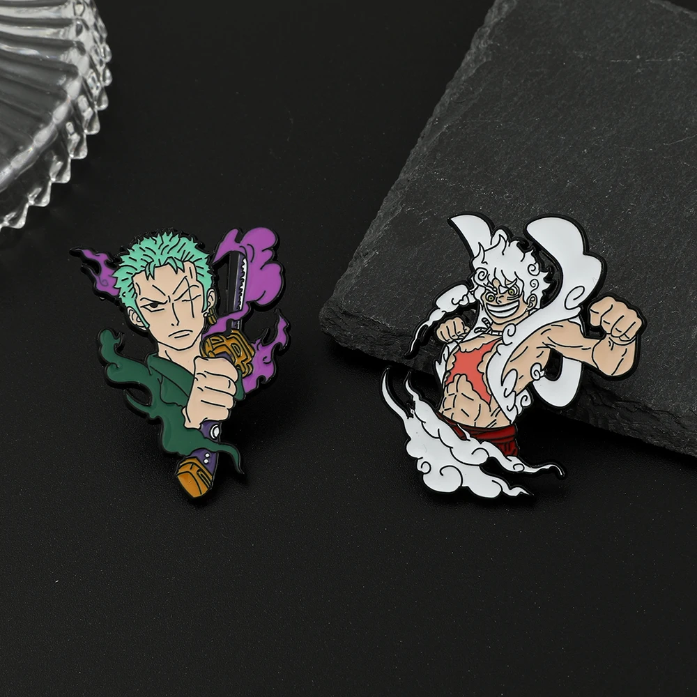 Anime-ONE-PIECE-Roronoa-Zoro-Monkey-D-Luffy-Cartoon-Figure-Enamel-Pins ...