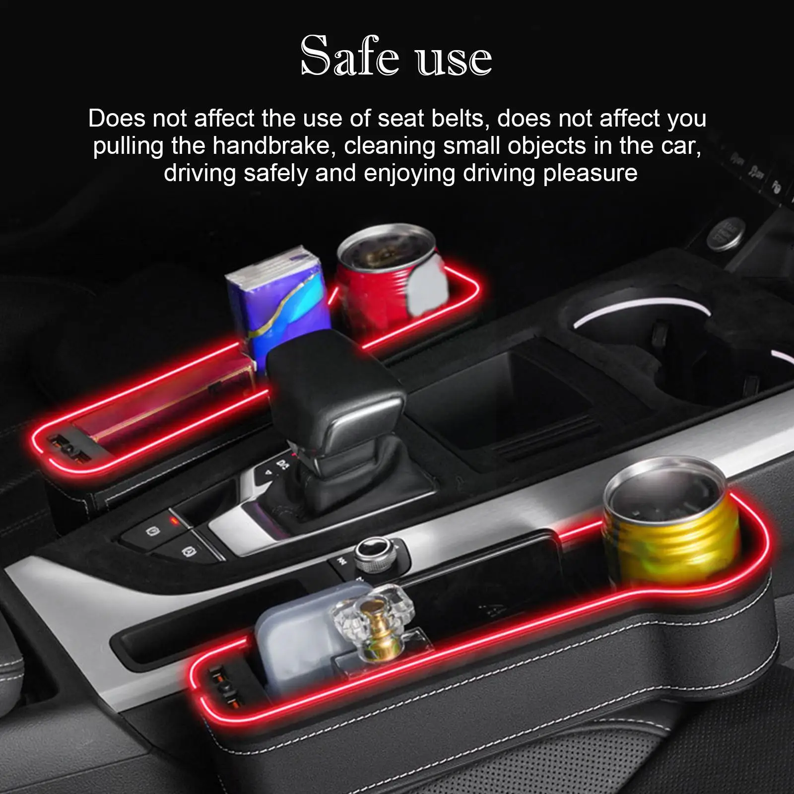Dual USB Car Crevice Storage Box LED Ambient Light Seat Gap